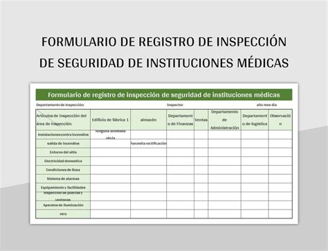 Plantilla De Excel Formulario De Registro De Inspección De Seguridad De