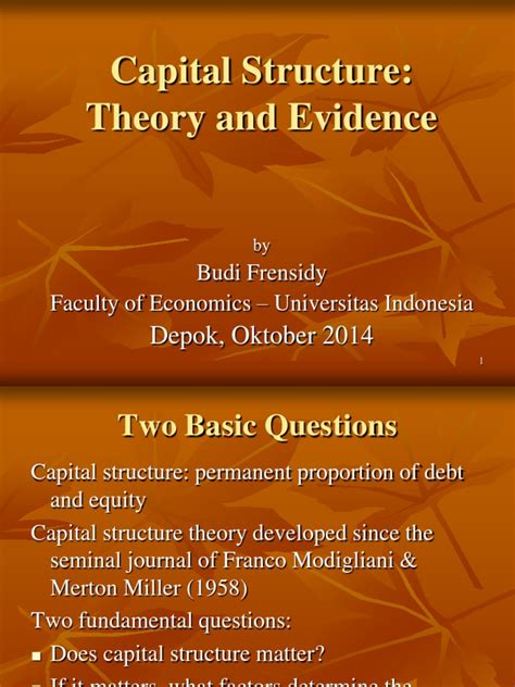 Capital Structure Theory And Evidence Pdf Capital Structure