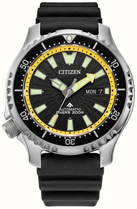 Citizen Mens Promaster Diver Automatic Black Dial Black Pu Strap