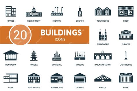 Conjunto De Iconos De Edificios Icono De Edificios Simples Monocromo