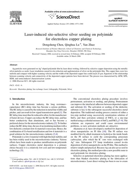 Pdf Laser Induced Site Selective Silver Seeding On Polyimide For