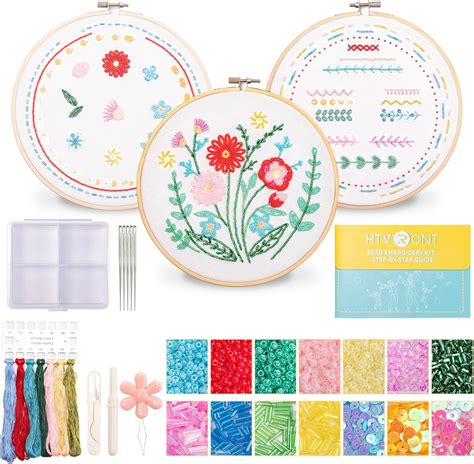 Htvront Bead Embroidery Kit For Beginners 3 Sets Bling