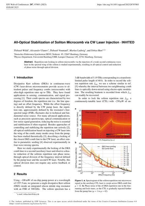 Pdf All Optical Stabilization Of Soliton Microcomb Via Cw Laser