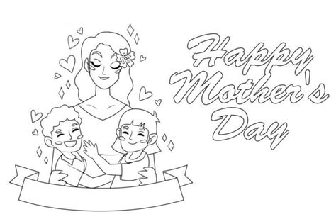 Mamá Y Dos Niños En El Día De La Madre Para Colorear Imprimir E Dibujar Coloringlib