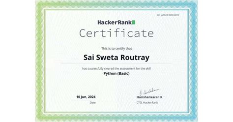 Earned Python Programming Certification From Hackerrank Sai Sweta