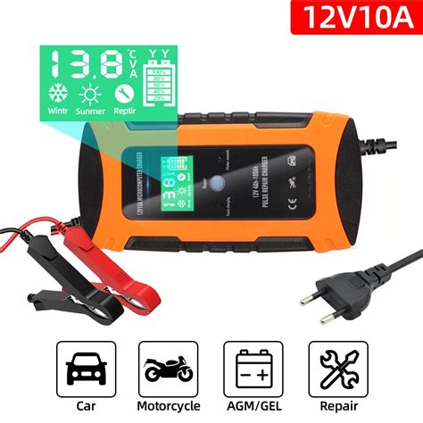 12v 10a Lcd Touch Screen Display Car Battery Charger Automatic Smart