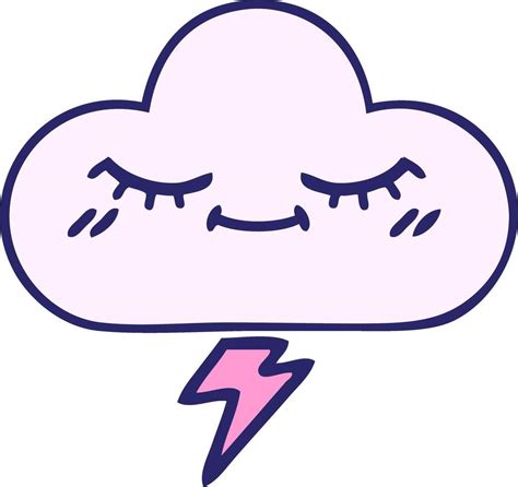 Human Made Cute Cartoon Of A Thunder Cloud In Bright Neon Color