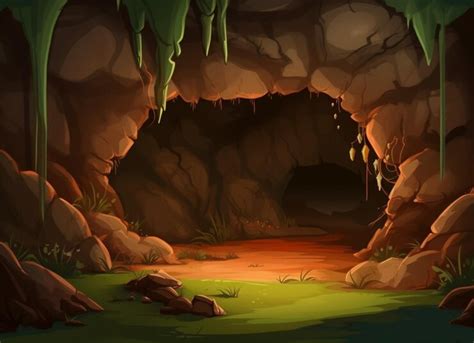 Premium Ai Image Cartoon Cave With A Small Stream And A Cave Entrance Generative Ai