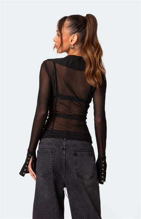 Edikted Lace Up Sheer Mesh Top Pacsun Sheer Mesh Top Black Mesh