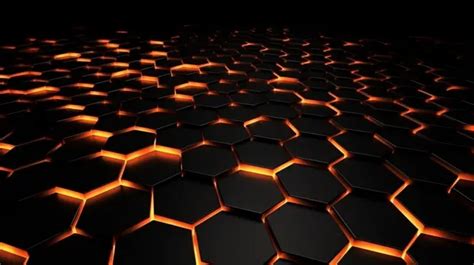 Modern Dark Background Pattern With Black And Orange Hexagons In 3d Rendering Tech Wallpaper