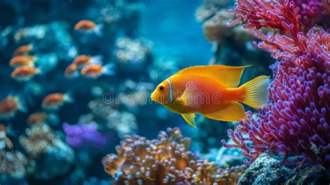 Bright Orange Fish Swimming Near Coral Reef Stock Image Image Of