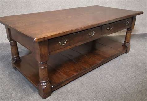 Large Solid Oak Rectangular Coffee Table Fitted With Two Drawers