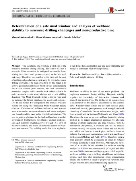 Pdf Determination Of A Safe Mud Window And Analysis Of Wellbore