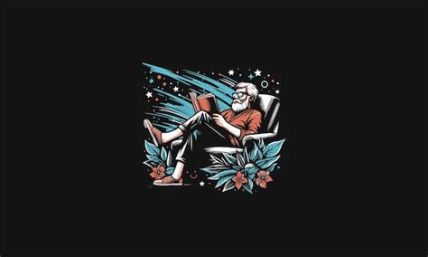 Premium Vector Old Man Reading Book Relax Vector Flat Design