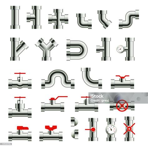 절연 금속 파이프 및 부품 강철 파이프 라인 피팅 커넥터 및 밸브 물 석유 또는 가스 산업용 배관 관 튜브에 대한 스톡 벡터