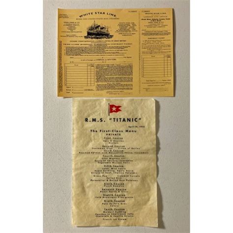 Sold Price Titanic Dinner Menu And 3rd Class Passenger Ticket July 3