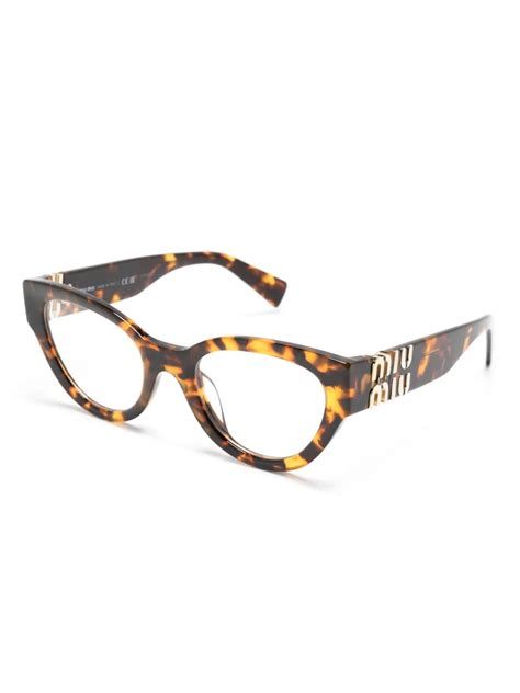 Miu Miu Eyewear Logo Plaque Cat Eye Frame Glasses Brown Farfetch Cy