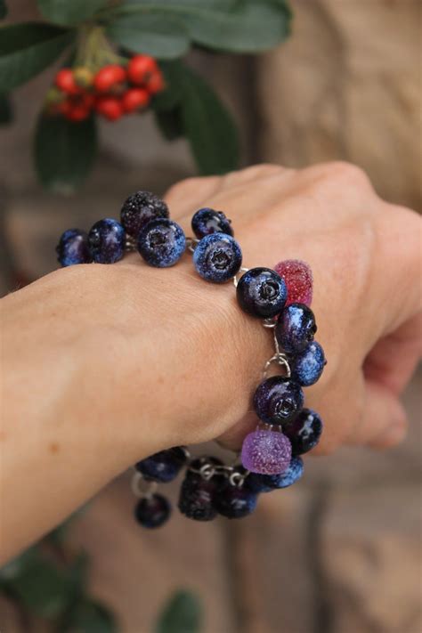 Hand Blown Glass Blueberry Marmalade Cube Bracelet Fruit Berry Cluster