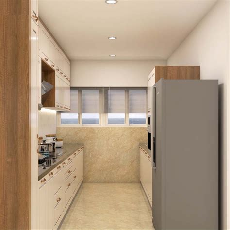 Spacious Beige Modular Parallel Kitchen Design Livspace