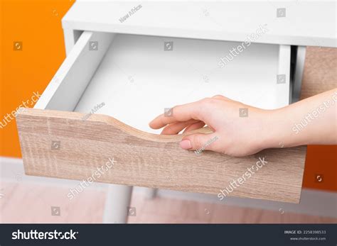 Woman Opening Empty Desk Drawer Indoors Stock Fotografie 2258398533 Shutterstock