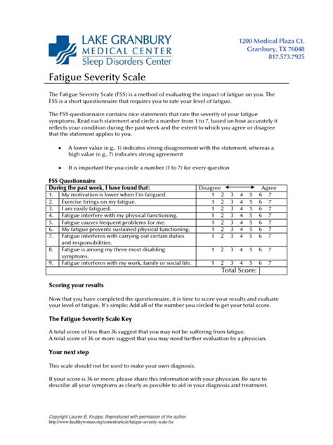 Fatigue Rating Scale Fatigue Severity Scale Fss Fatigue Risk