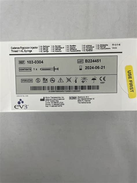 New Ev3 103 0304 Precision Injector Thread 1ml Syringe Disposables