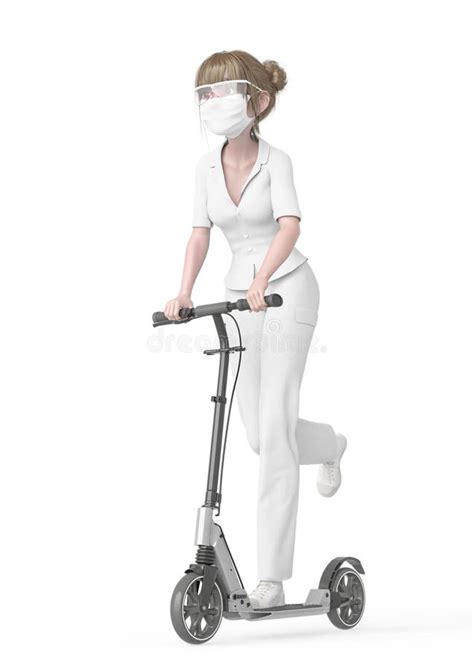 Nurse Girl Is Riding A Electric Scooter Stock Illustration