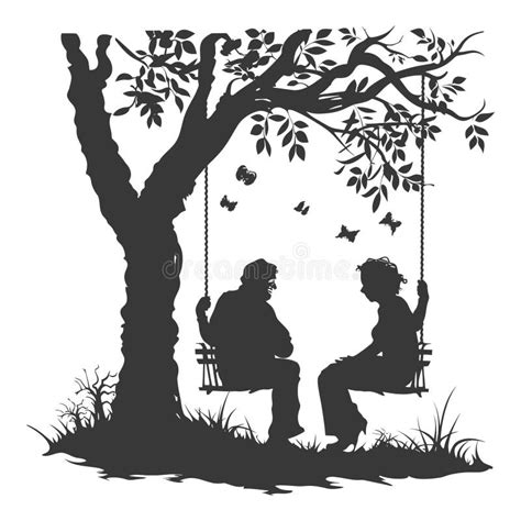 Romantic Couple Silhouettes On A Swing Under A Tree Stock Vector Illustration Of Person White
