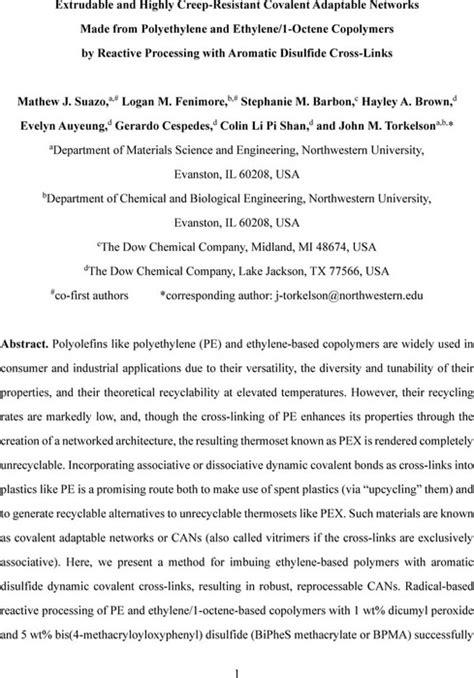 Extrudable And Highly Creep Resistant Covalent Adaptable Networks Made From Polyethylene And