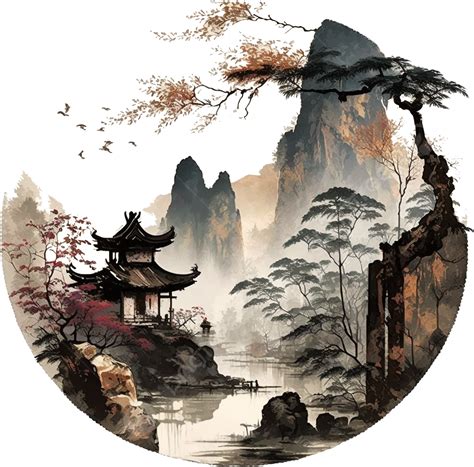 중국풍경 수채화 중국어 보기 그림 높은 산 고전 예술의 상업 허가 중국 잉크 및 수채화 그림을 얻기 위해 프리미엄 구매