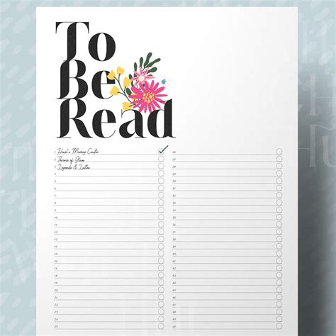 Tbr List 50 To Be Read Tracker 85x11 Printable Tbr List Of Etsy