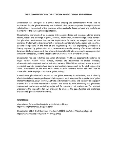 Globalization In The Economy Impact On Civil Engineering Pdf