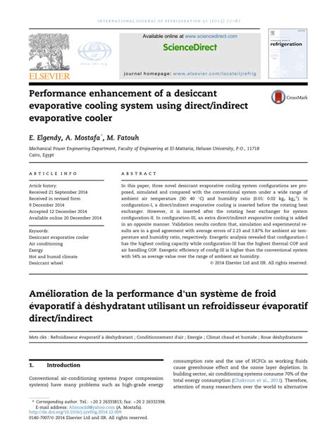Pdf Performance Enhancement Of A Desiccant Evaporative Cooling System Using Directindirect