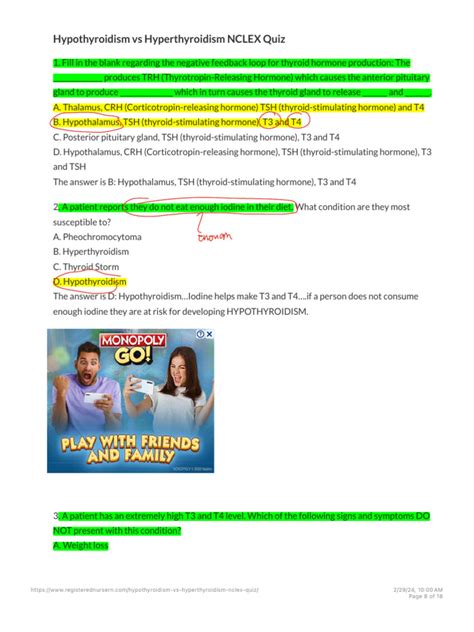 Nclex Quiz Thyroid Disorders Pdf Thyroid Stimulating Hormone Hyperthyroidism