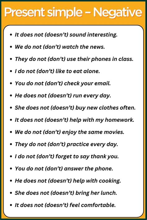 Present Simple Negative Exercises