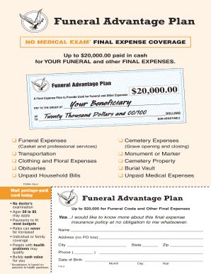 Funeral Advantage Plan Application Blank Fillable Template Fill Out