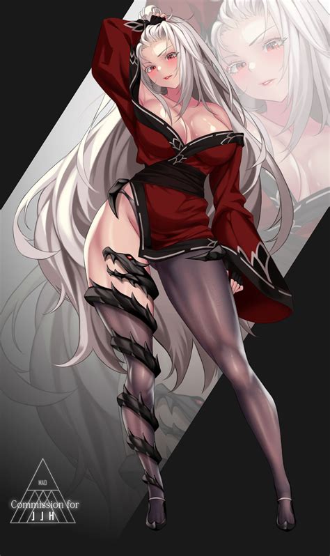 Mad Kimo Original Commission Highres 1girl Artist Logo Asymmetrical Legwear Black Gloves