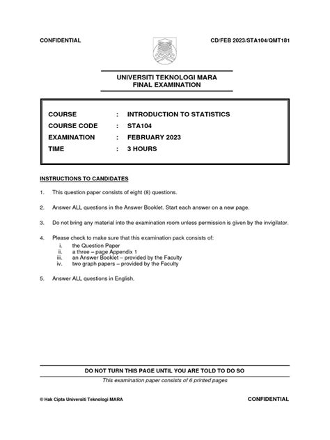 Final Exam Sta104 Feb 2023 Pdf Statistical Theory Statistical Inference