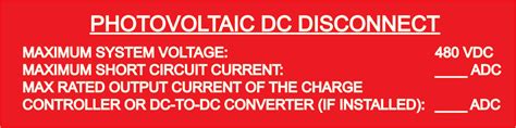 Dc To Dc Disconnect With Blank Values Solarplacard