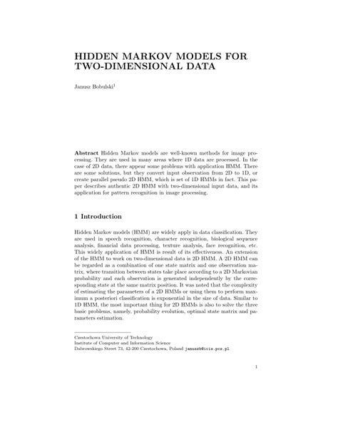 Pdf Hidden Markov Models For Two Dimensional Data