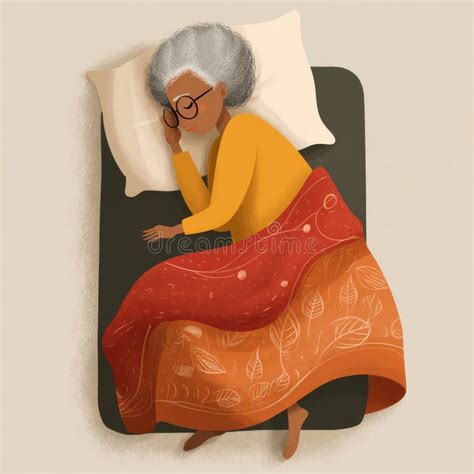 Elderly Black Woman In Bed With Insomnia Stock Illustration