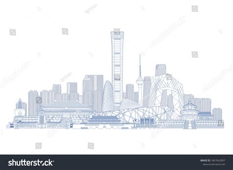 Vector Beijing Skyline Beijing Landmark Buildings Stock Vector Royalty Free 1867642897