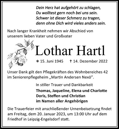 Traueranzeigen Von Lothar Hartl Trauer Anzeigen De