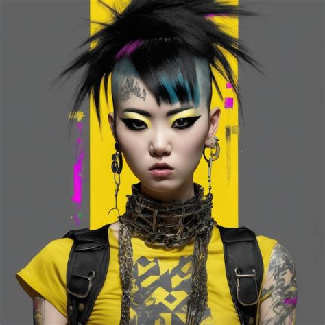 Premium Ai Image Asian Punk Girl With A Stylish Hairstyle On A Bright