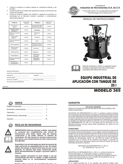 Manual De Instrucciones Y Garantía Modelo 365 Pdf