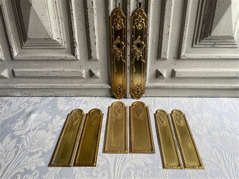 Antique French Brass Push Plates Ornate Gold Pair Various Door Finger