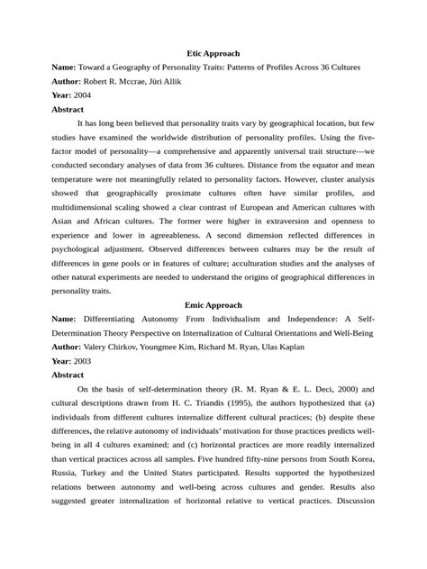 Etic Approach Pdf Behavioural Sciences Psychological Concepts