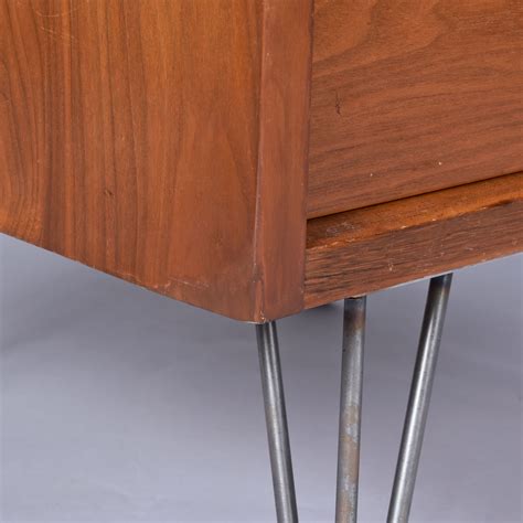 Mid Century Modern Walnut Nightstands On Hairpin Legs Furnish Me Vintage