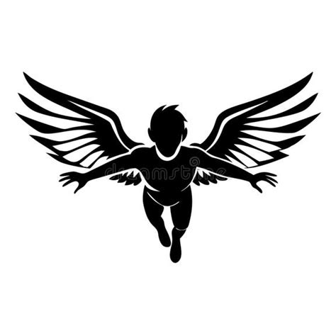 Dynamic Winged Figure In Flight With Expressive Wings For Tattoo And