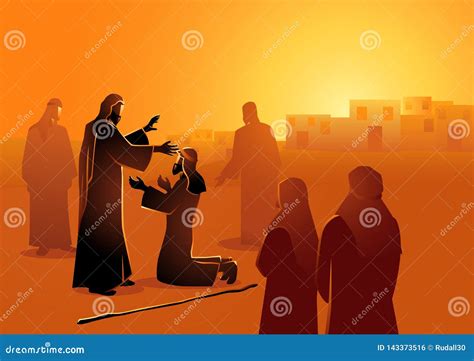 Jesus Heals The Blind Man Stock Vector Illustration Of Help 143373516